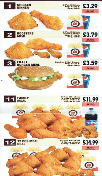 Menu at Roosters Spot restaurant, London, 926 Brighton Rd