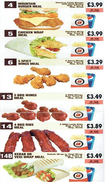 Menu at Roosters Spot restaurant, London, 926 Brighton Rd