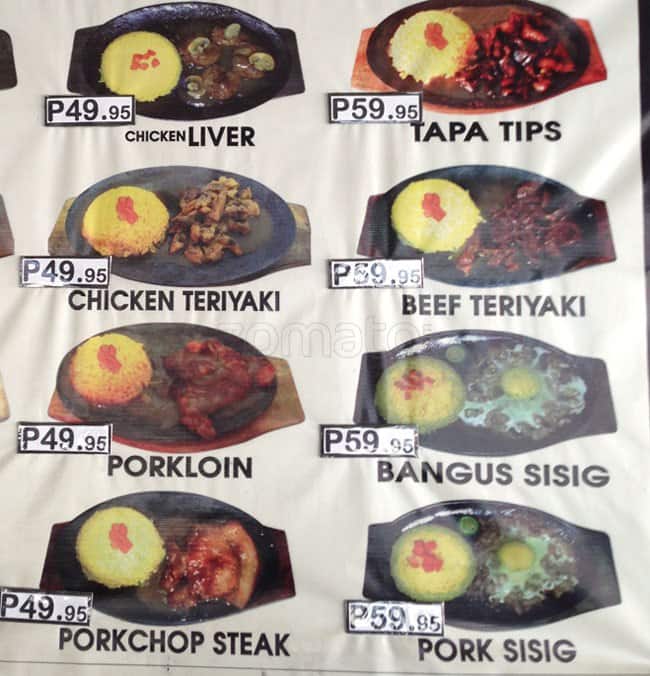 Menu at Sizzling Steak House restaurant, Makati, Evangelista Street