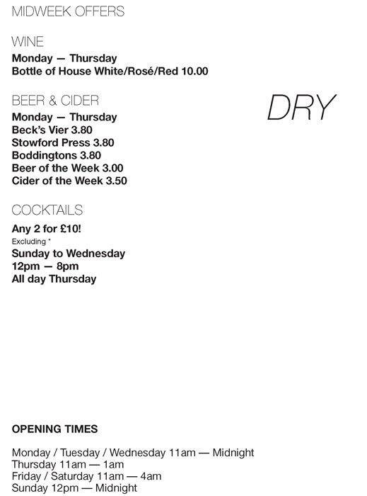 Dry Bar Menu, Menu for Dry Bar, Northern Quarter, Manchester - Zomato UK