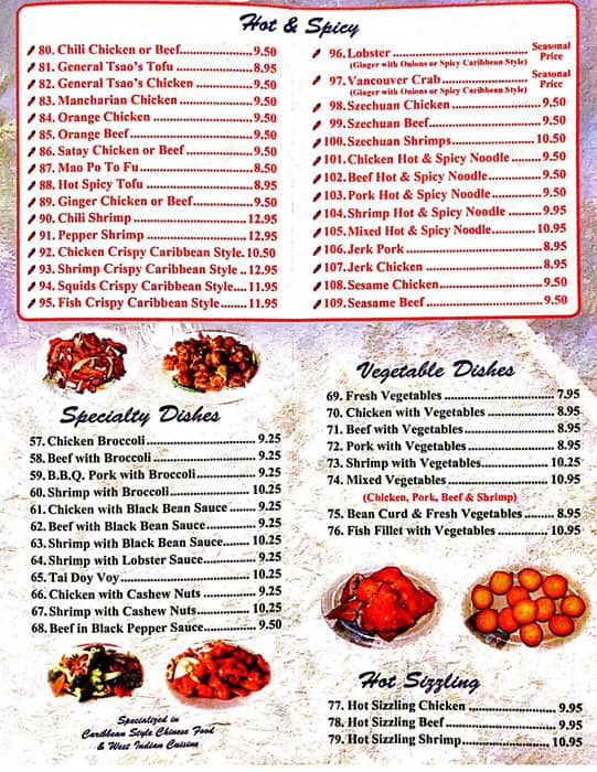 Menu at Friendship Restaurant, Toronto