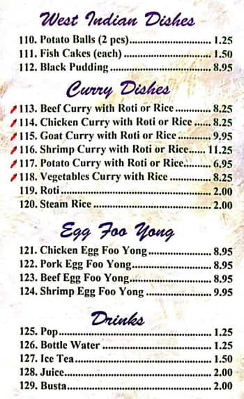 Menu at Friendship Restaurant, Toronto