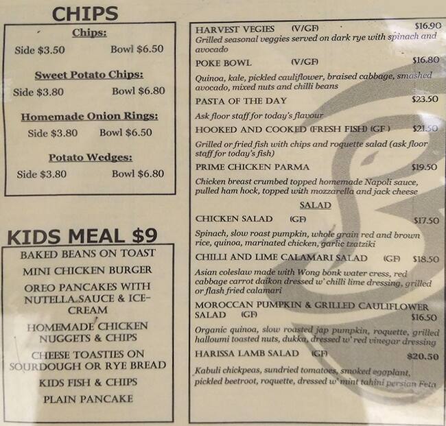 Menu at Puffing Billy Cafe, Belgrave, Burwood Hwy