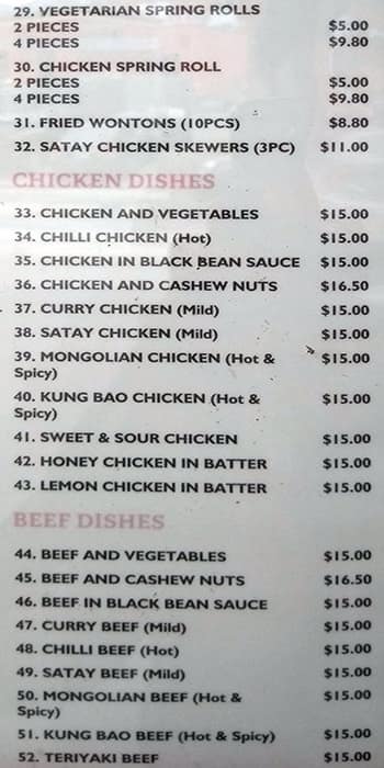 Menu at Eastern Pearl noodle Bar, Kew