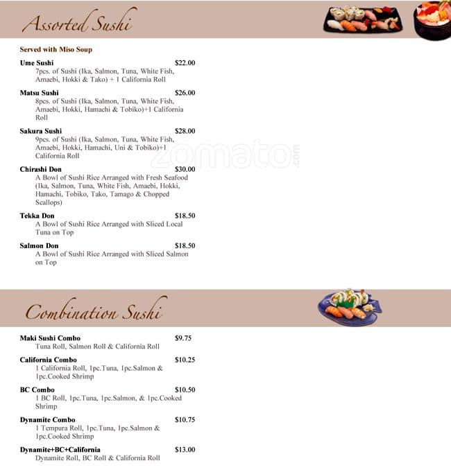 Menu at Seto Japanese Restaurant, Richmond