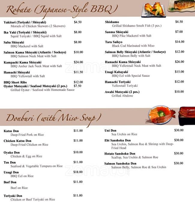Menu at Seto Japanese Restaurant, Richmond