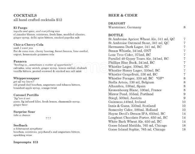 The Refinery Menu, Menu for The Refinery, Downtown, Vancouver ...