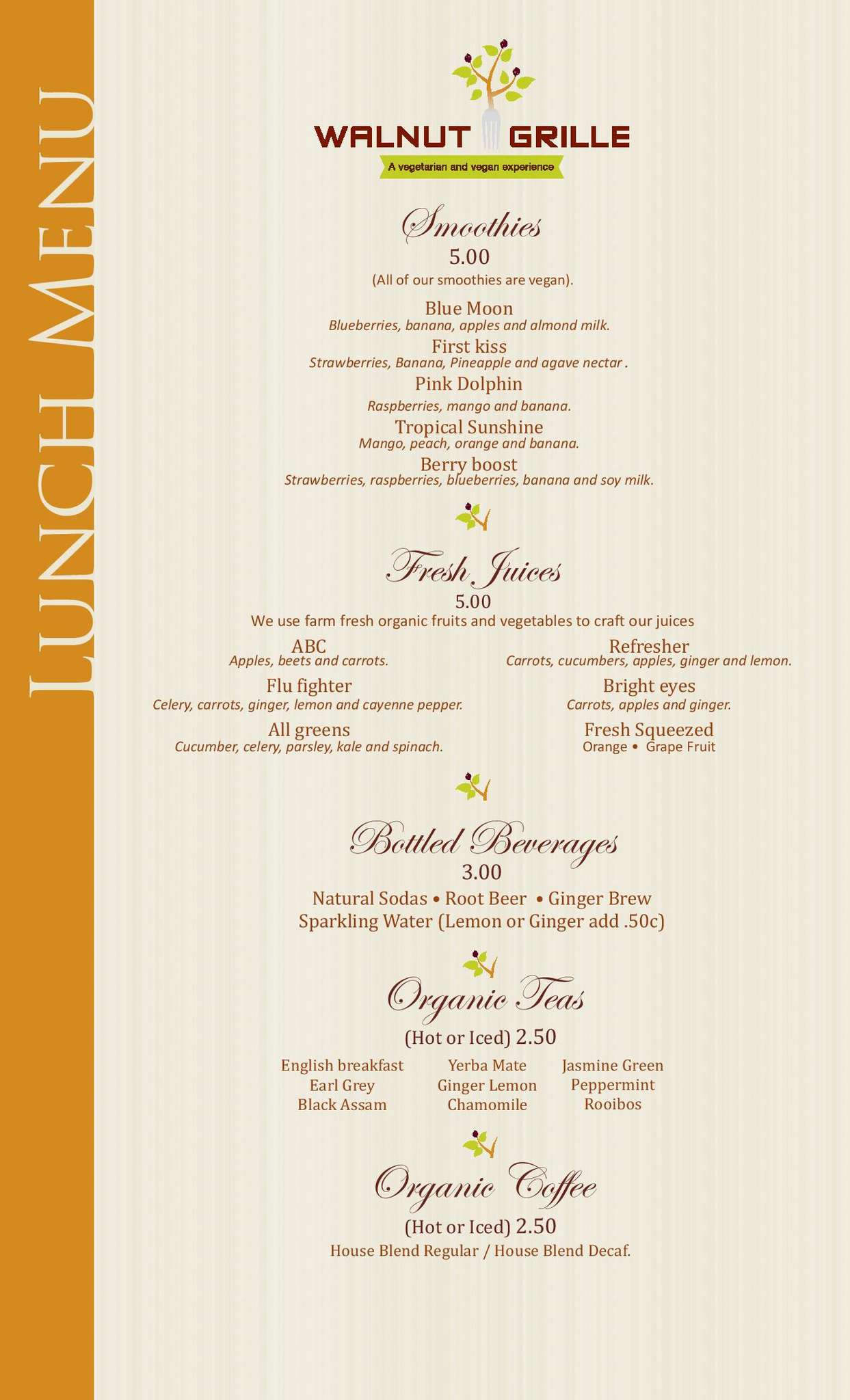 Menu at Walnut Grille restaurant, Newton