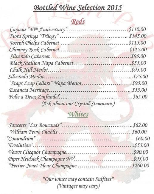 Menu at Red Lion British Pub, Houston