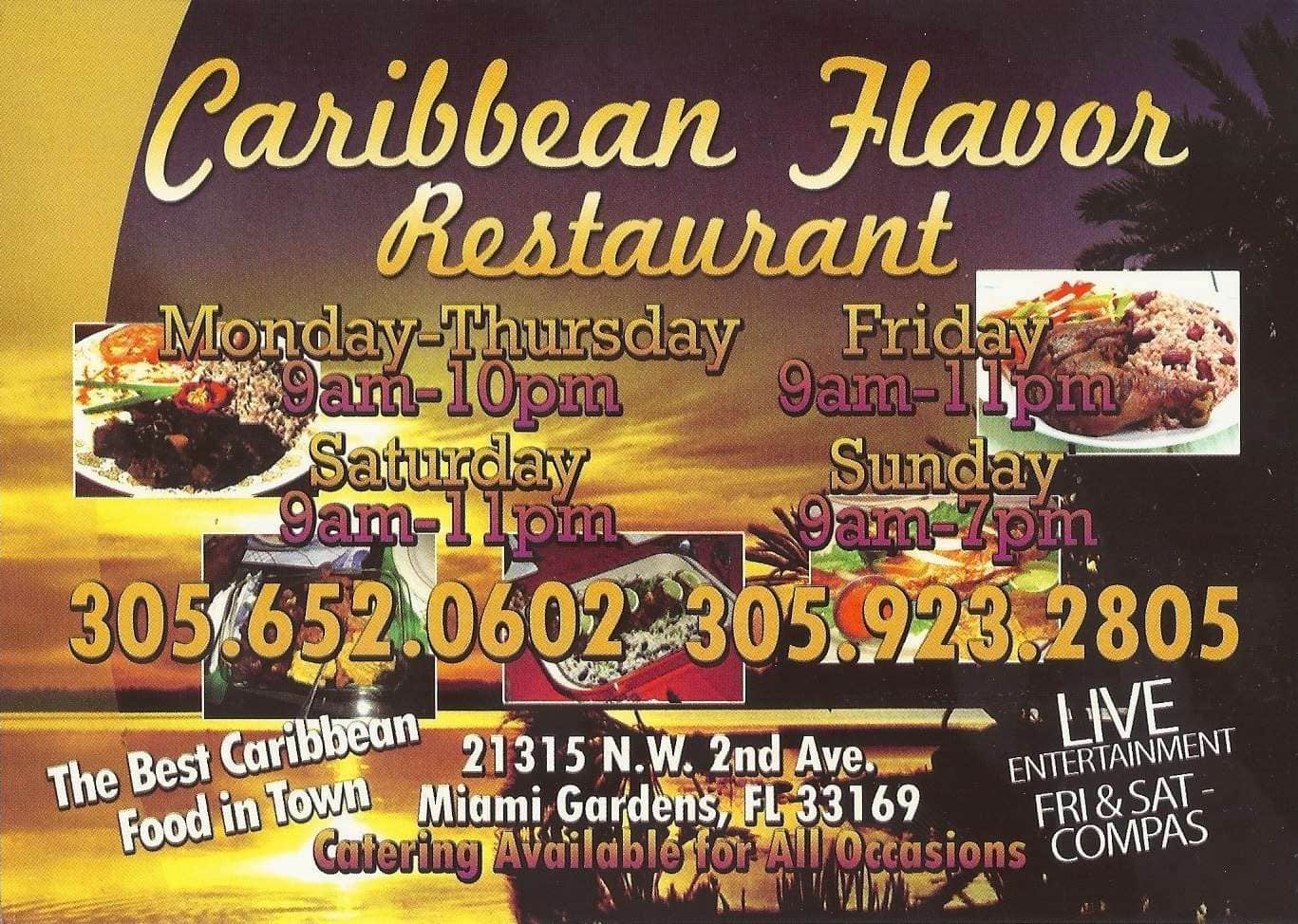 Menu at Caribbean Flavor restaurant, Miramar