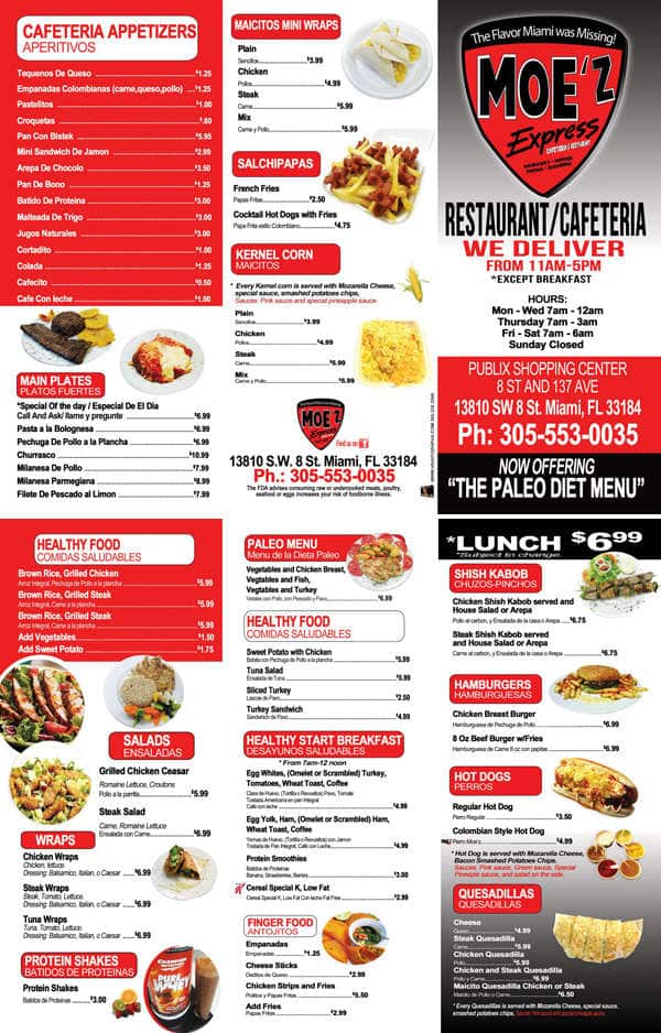 Menu at Moez Express fast food, Tamiami