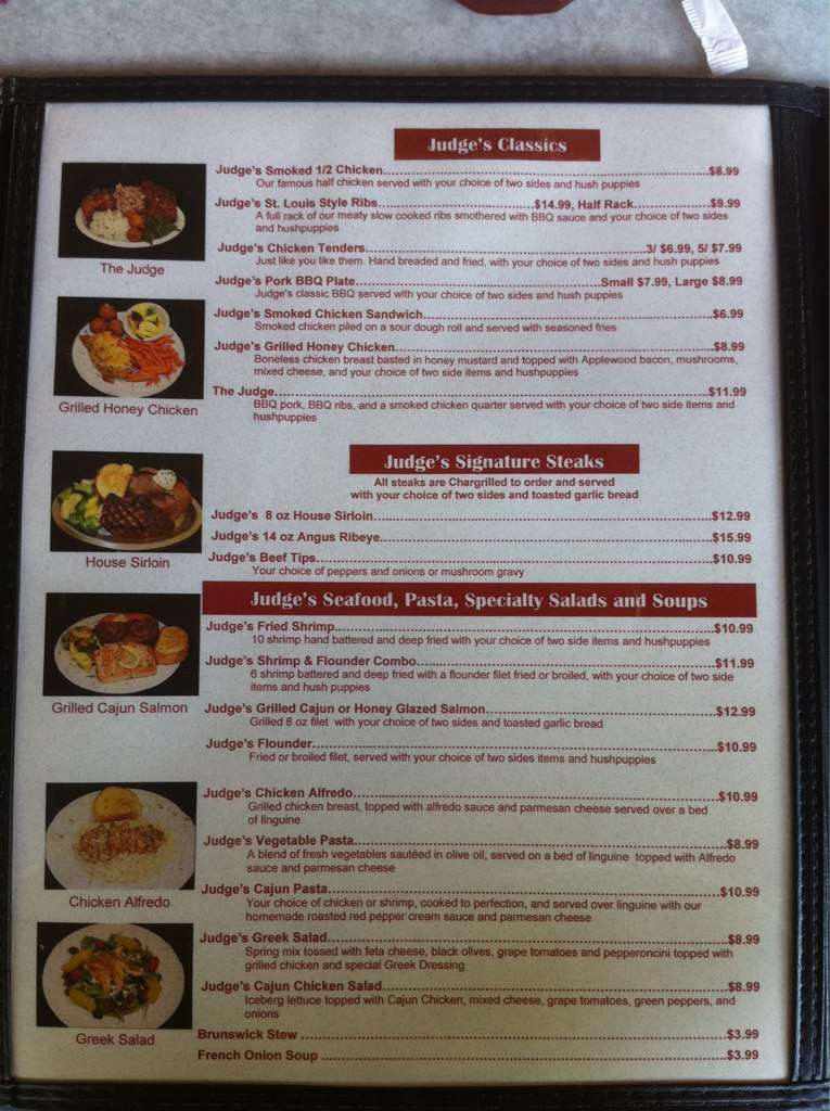 Menu at Judge's Riverside Restaurant, Morganton