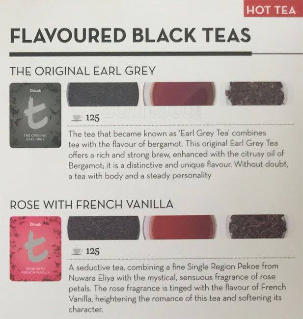 Menu at Dilmah t-Bar, Cebu City