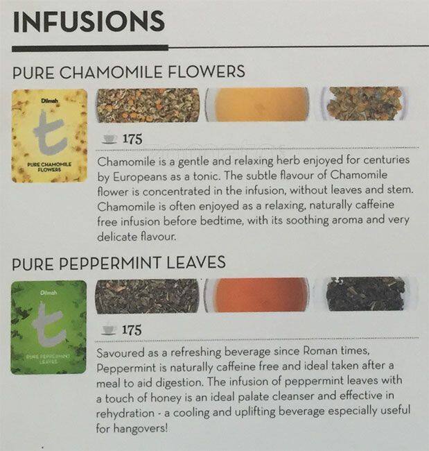 Menu at Dilmah t-Bar, Cebu City