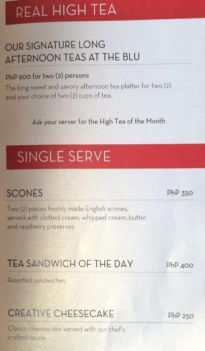 Menu at Dilmah t-Bar, Cebu City