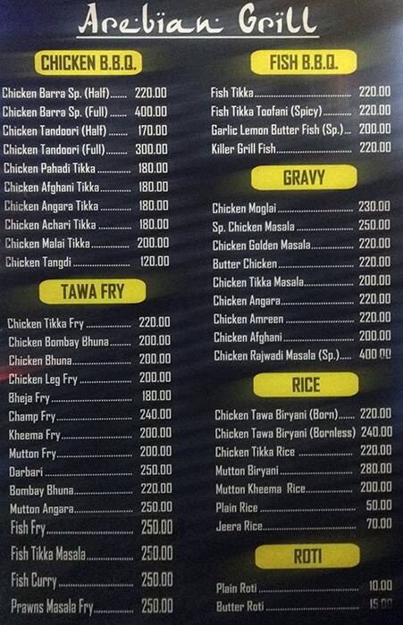 Menu at Arabian Grill, Ahmedabad