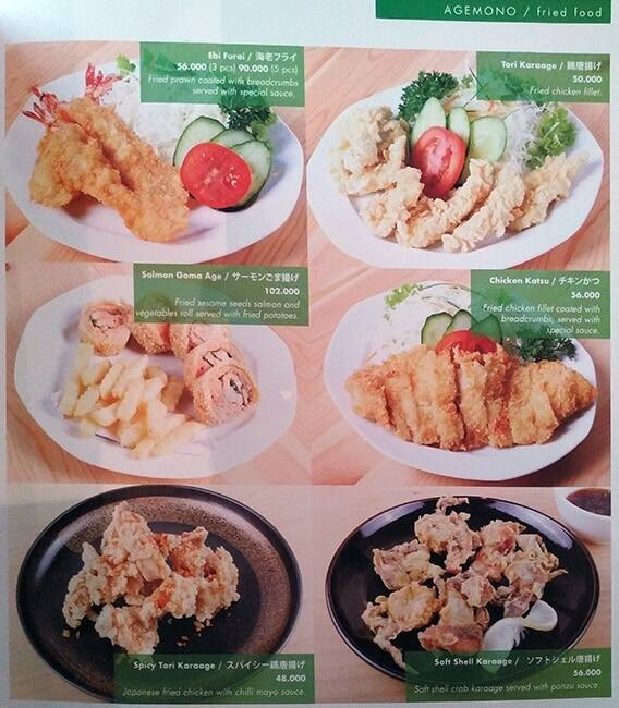 Menu at Midori restaurant, Bandung, Jl. Sultan Tirtayasa No.31