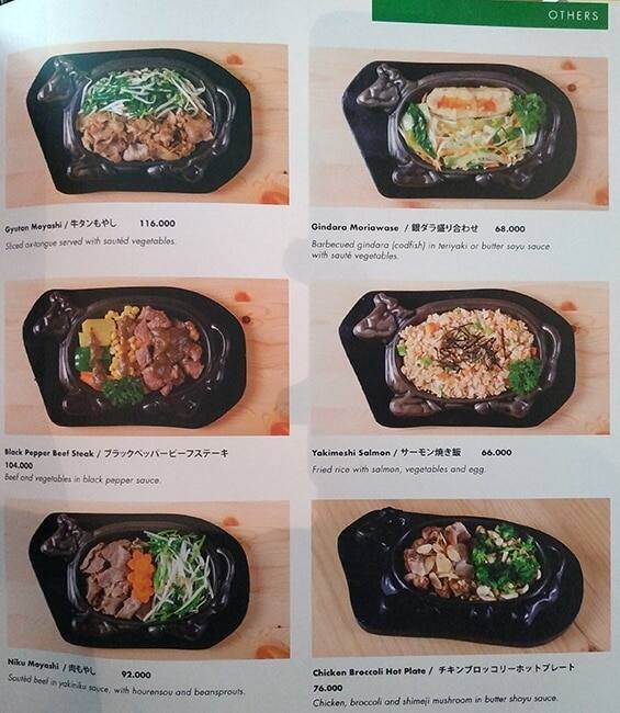 Menu at Midori restaurant, Bandung, Jl. Sultan Tirtayasa No.31