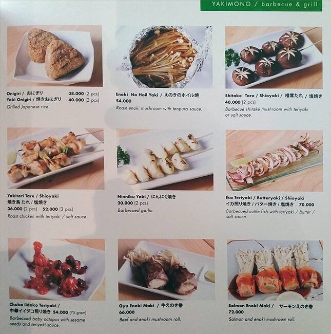 Menu at Midori restaurant, Bandung, Jl. Sultan Tirtayasa No.31