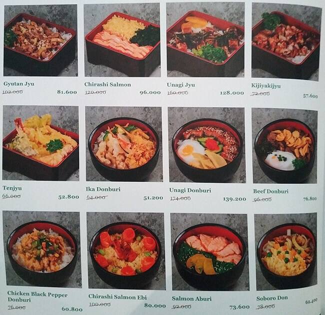 Menu at Midori restaurant, Bandung, Jl. Sultan Tirtayasa No.31