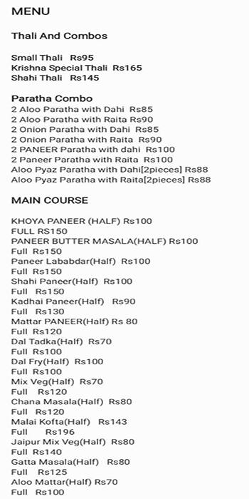 Menu at Krishna Thali House And Fast Food, Jaipur, 35-A