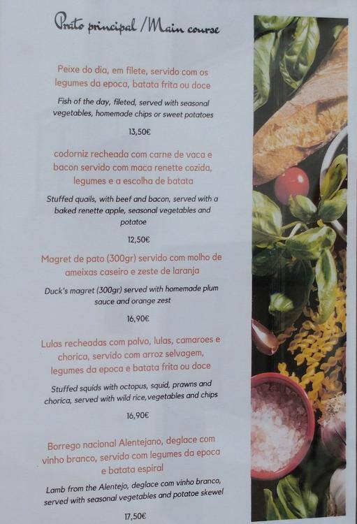 Menu at Restaurante Artefact, Tavira