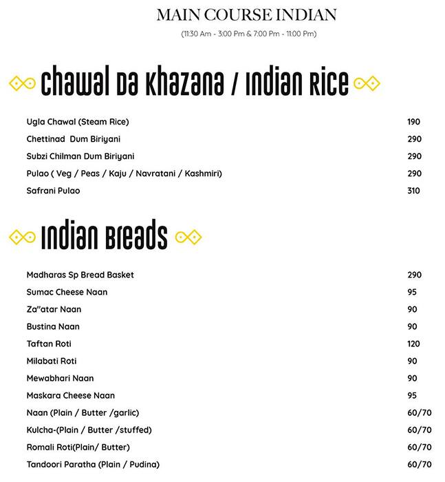 Menu at MADHARAS - Global Veg Kitchen, Chennai
