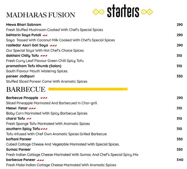 Menu at MADHARAS - Global Veg Kitchen, Chennai