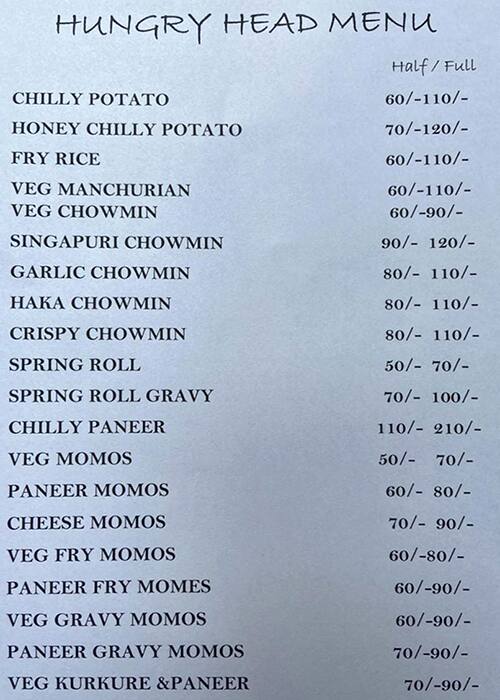 Menu of Hungry Head, Inderlok, New Delhi