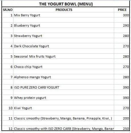 Menu of The Yogurt Protein, Andheri Lokhandwala, Andheri West, Mumbai
