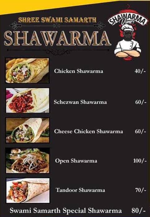 Menu of Swami Samarth Shawrama, Wagle Estate, Thane West, Thane
