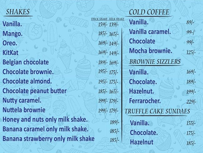 Menu of S Shakes & Desserts, Nizampet, Hyderabad