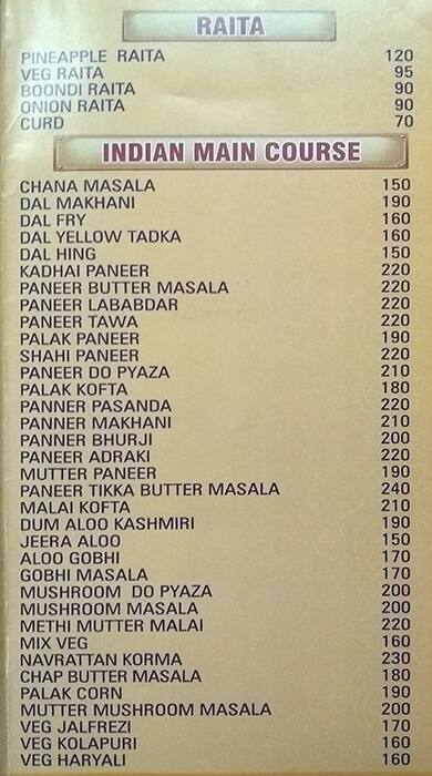Menu at Hotel Rajvanshi, Gurugram Rural