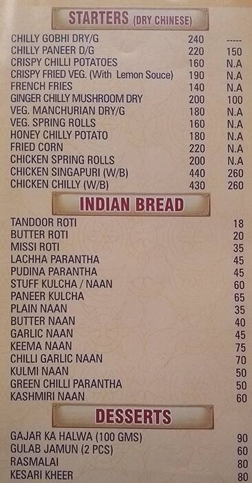 Menu at Hotel Rajvanshi, Gurugram Rural