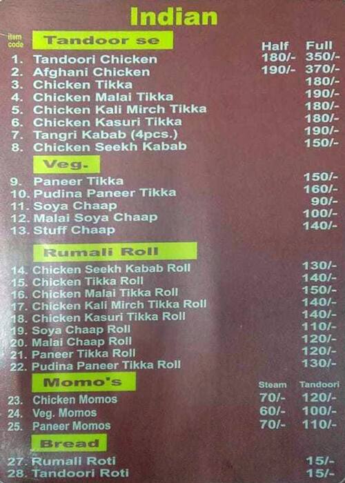 Menu at Suhani's Indian & Chinese Fast Food, New Delhi, C-9