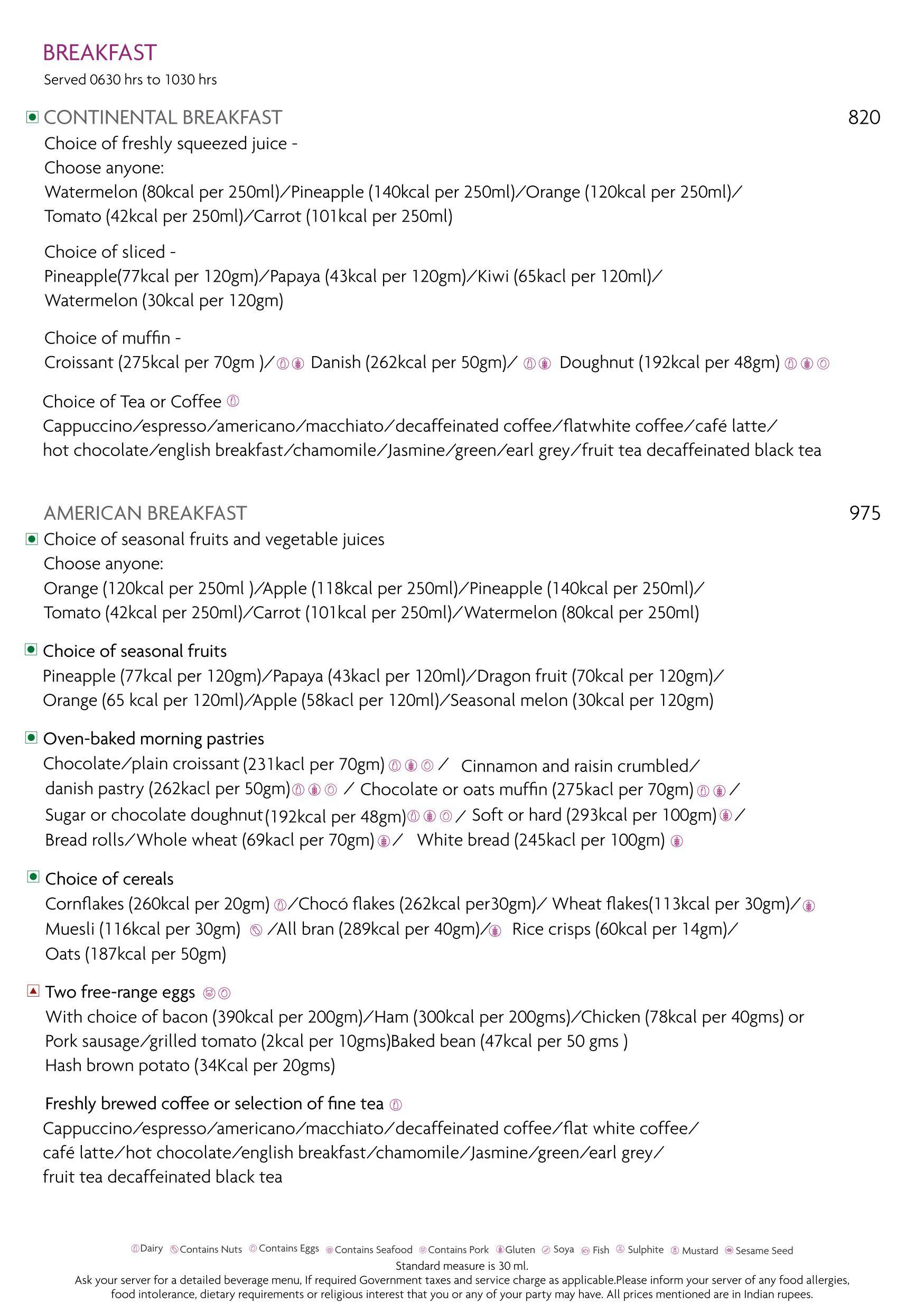 Menu of Cafe G - Crowne Plaza, Sector 29, Gurgaon