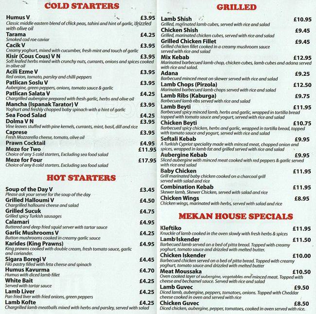 Menu at Mekan restaurant, Purley, Purley Parade