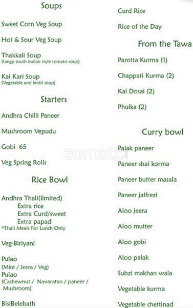 Menu at Veg Delight, Chennai, 3/58 Thiruvalluvar Salai