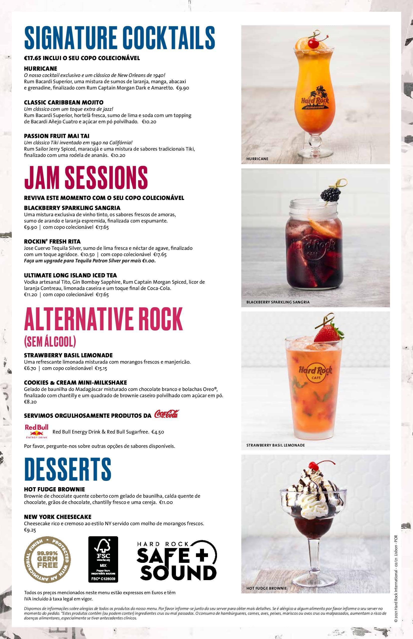 Menu em Hard Rock Cafe, Lisboa