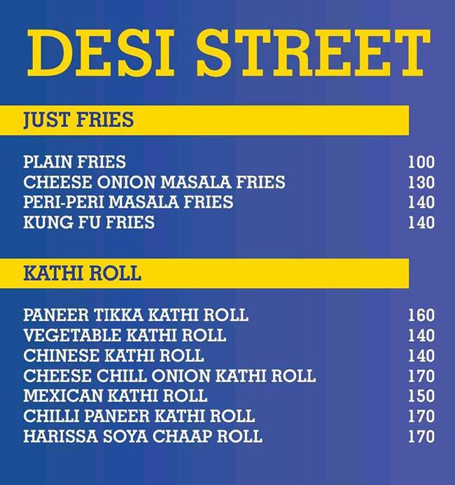 Menu at Desi Street, Ahmedabad, 4J9F+9QX