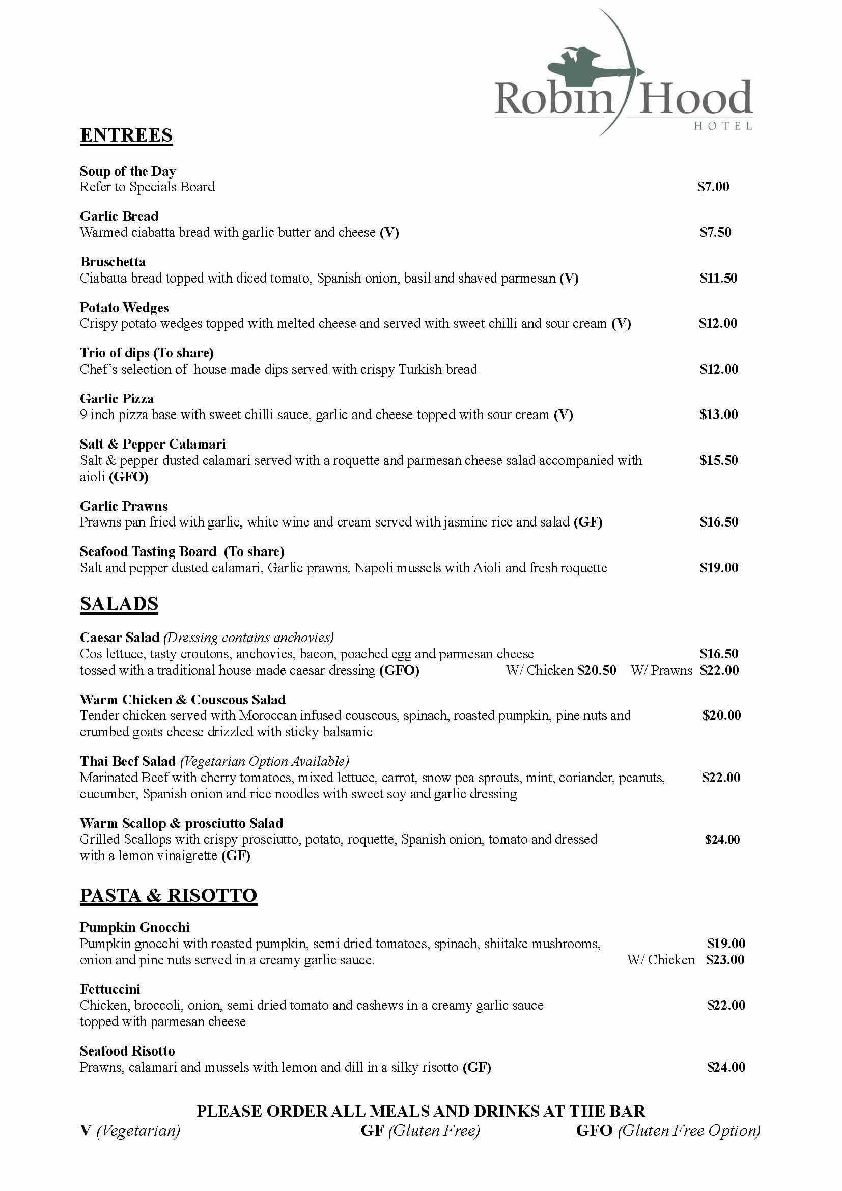 Robin Hood Hotel Menu, Menu for Robin Hood Hotel, Ballarat, Ballarat - Urbanspoon/Zomato