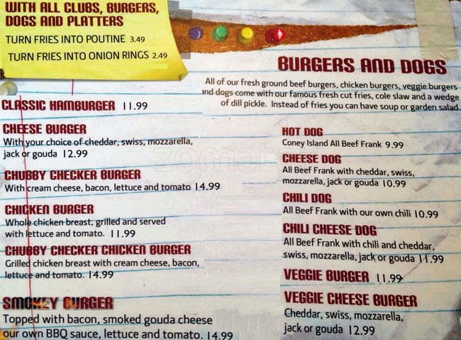 Menu at Elgin Street Diner restaurant, Ottawa, 374 Elgin St