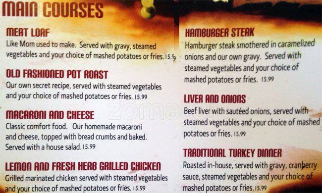 Menu at Elgin Street Diner restaurant, Ottawa, 374 Elgin St