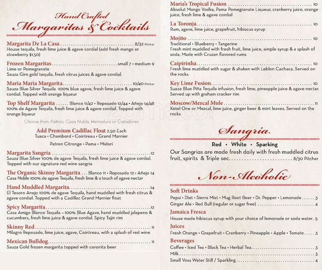 Menu at Maria Maria restaurant, Walnut Creek