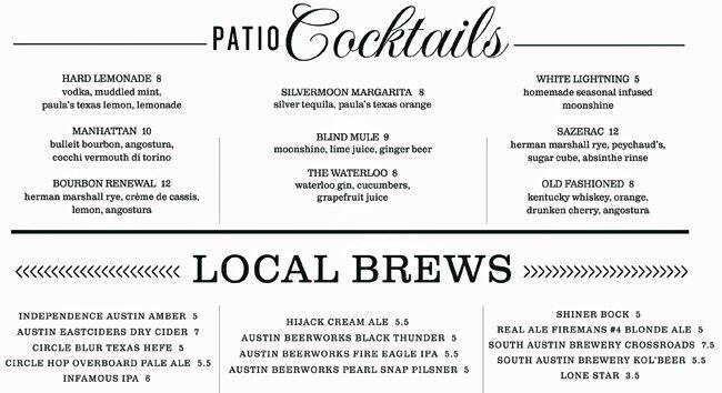 Menu at Moonshine Grill pub & bar, Austin