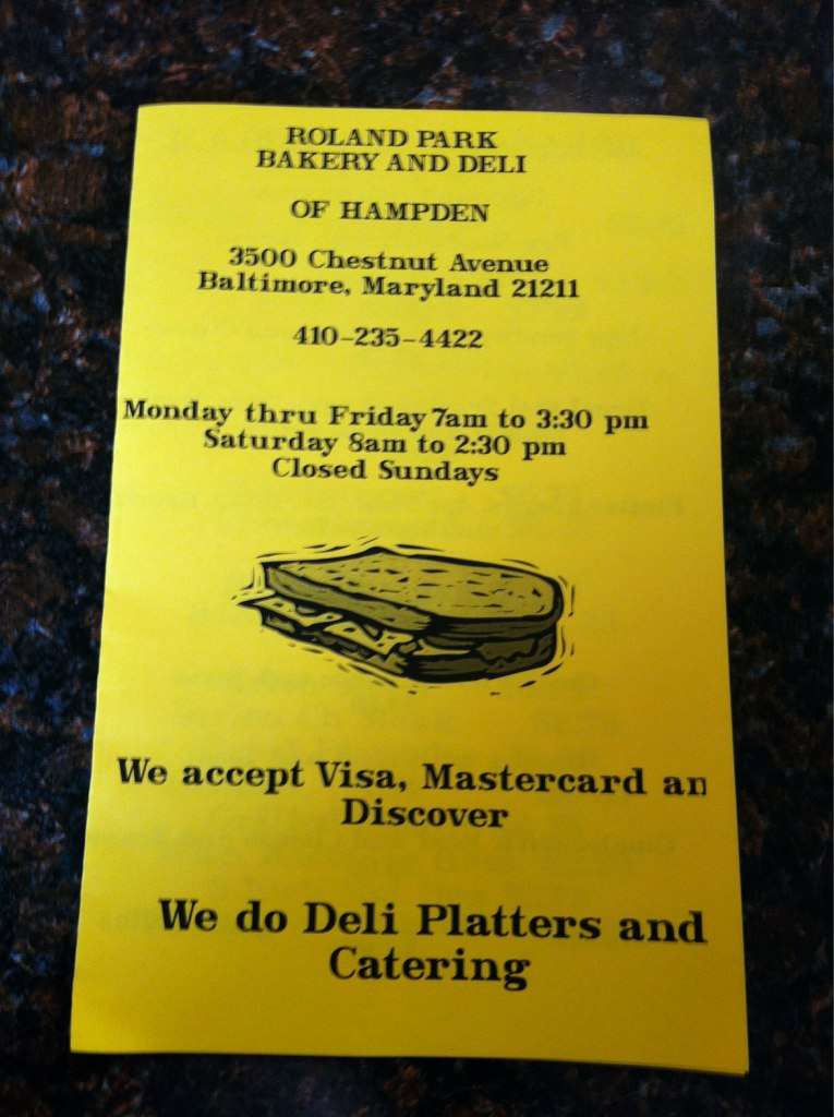 Roland Park Bakery and Deli Menu - Urbanspoon/Zomato