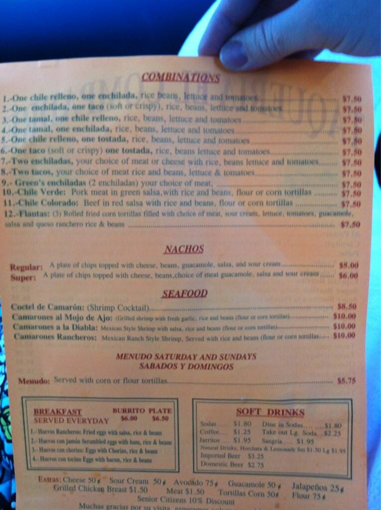 Menu at Taqueria El Compadre restaurant, Modesto, 813 W Roseburg Ave