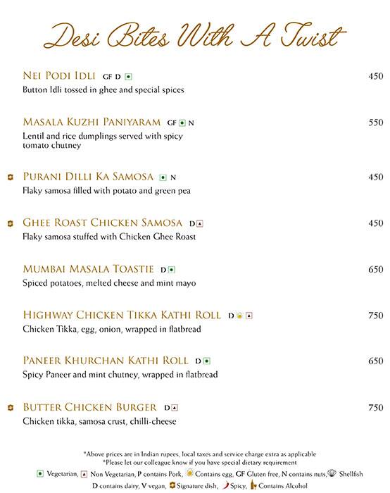 Menu at The Lobby Lounge - Shangri-La Hotel, Bengaluru