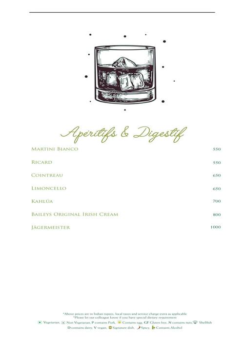 Menu at The Lobby Lounge - Shangri-La Hotel, Bengaluru