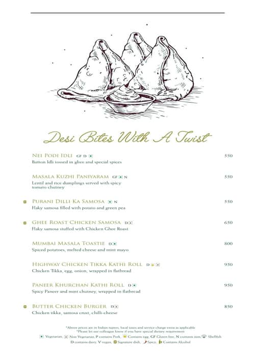 Menu at The Lobby Lounge - Shangri-La Hotel, Bengaluru